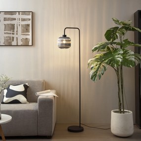 Designová stojací lampa černá s kouřovým sklem - Ana