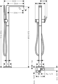 Hansgrohe Tecturis E, páková vanová volně stojící baterie na podlahu, černá matná, HAN-73445670