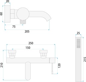 Rea Lungo Diamond, vanová baterie s ruční sprchovou soupravou, měděná matná, REA-B2245