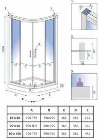 Čtvrtkruhový sprchový kout REA LOOK 80x80 cm, chrom/transparent - bez vaničky