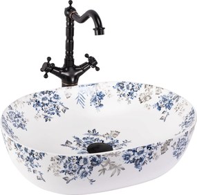 Rea Veronica Mat, umyvadlo na desku 485x350x135 mm, bílá-modrá-vzor, ​​REA-U3900