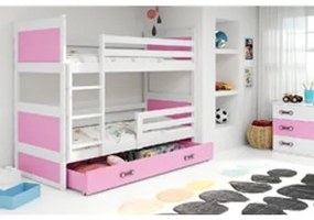 Dětská patrová postel s výsuvnou postelí RICO 200x90 cm Růžová Bílá