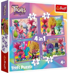 Trefl Puzzle Trollové 3 Barevné dobrodružství, 4v1 (35, 48, 54, 70 dílků)