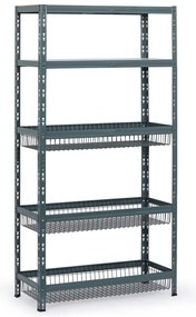 Policový regál s koši, 1790 x 900 x 400 mm, nosnost 175 kg, 2 police + 3 koše