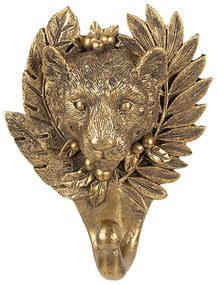 Zlatý antik nástěnný dekorativní háček hlava Levhart - 14*5*17 cm