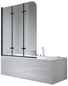 BPS-koupelny Trojdílná vanová zástěna HYD-PR05 100x140 černá/transparent