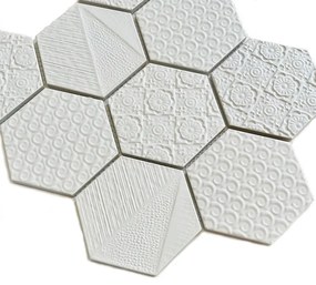 FIN Keramická mozaika bílá Mozaika HEX10 3D Reliev Bílá Mat 9,5x11 (26,5x29,6) cm - H3D95140