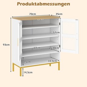 Costway Moderní dřevěná skříňka na boty se síťovými dvířky, kovovými nohami