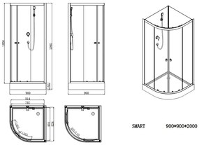 Savana Veduta Smart čtvrtkruhový sprchový box, black Rozměr koutu: 80x80cm