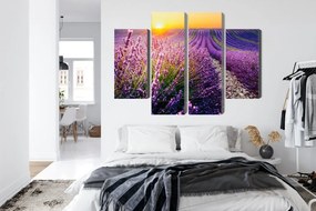 Vícedílný obraz Levandulové Pole Při Západu Slunce 3D Nedostatek Nedostatek Plátno Canvas 160x120