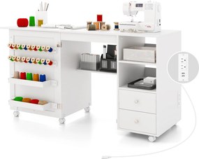 Costway Šicí stůl na kolečkách Skládací skříň na šicí stroj s nabíjecí stanicí 2