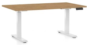 Výškově nastavitelný stůl OfficeTech D, 140 x 80 cm, bílá podnož, dub kamenný