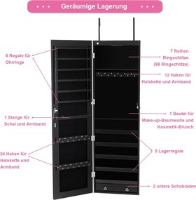 Costway Šperkovnice s LED osvětlením Šperkovnice se zrcadlem
