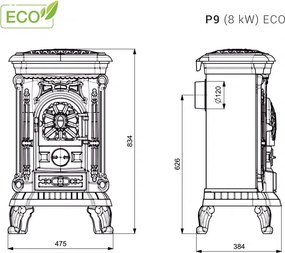 KAWMET Litinová krbová kamna P9 - 8 kW