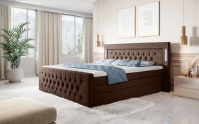 Boxspring postel QUEEN s úložným prostorem, LED a USB, samet Velikost postele: 120 × 200 cm, Barvy sametu: Hnědý samet, Výběr matrace: Taštičková…