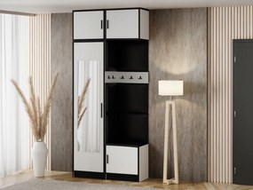 Šatní skříň s nástavcem lustrem ROJ 11 bílý + ekokůže černý