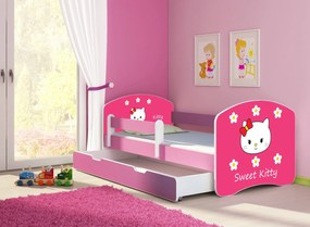 Dětská postel - Kitty 140x70 cm + šuplík růžová