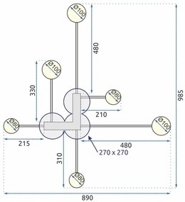 Toolight - LED stropní svítidlo 6-ramenné APP210-3CPR + dálkové ovládání, černá, OSW-08463