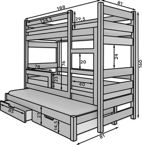 ADRK Furniture Patrová postel pro tři osoby s matracemi KARLO