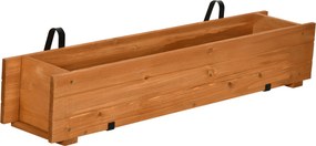 Obdélníkový dřevěný truhlík Outsunny pro podlahu nebo zeď do městské zahrady s 2 odtokovými otvory a 2 háčky na rostliny a květiny na balkoně nebo te…
