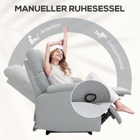 HOMCOM Relaxační Křeslo, Televizní Křeslo s Funkcí Polohování, Čalouněné Televizní Křeslo s Vzhledem Lnu, Relaxační Křeslo s Jádrem z Taštičkových Pr…
