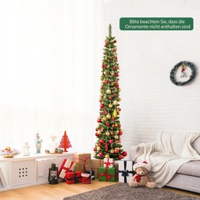 Costway Umělý vánoční stromek s LED světly Tenký vánoční stromek s osvětlením