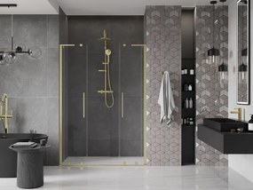 Mexen Velar L Duo, posuvné sprchové dveře do otvoru 160 cm, 8mm čiré sklo, zlatá matná, 871-160-003-02-55