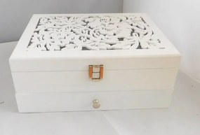 Bílá dřevěná zdobená dvoupatrová šperkovnice 113551