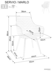 Sametové otočné jídelní křeslo Servio šedé/černé