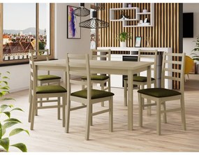 Rozkládací jídelní stůl se 6 židlemi AL02, Barva dřeva: ořech-L, Potah: Hygge D91