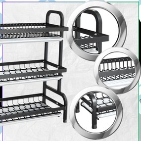 Camerazar Třípatrový sušič nádobí, kuchyňský organizér s odkapávačem 42 cm
