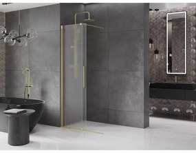Mexen Velar, sprchová zástěna s posuvnými dveřmi Walk-in 110 x 200 cm, 8mm sklo námraza, zlatá matná, 871-110-000-33-55