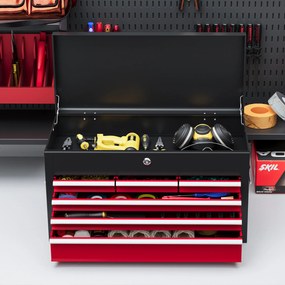HOMCOM kufr na nářadí 6 zásuvek zámek box na nářadí rukojeť box na nářadí ocelový červený+černý 60x26x34cm | Aosom