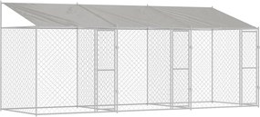 Psí klec s střechou Stříbrná 600 x 200 x 256 cm Ocel a PE 3368299