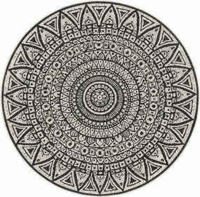 MK Original: Produkty s rodokmenem, Kusový koberec Mujkoberec Original Nora 104161 Black Creme kruh – na ven i na doma, 140x140 (průměr) kruh, černobílá, chodba / předsíň