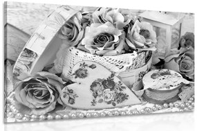 Obraz romantický vintage styl v černobílém provedení - 120x80 cm
