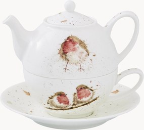 Sada na čaj z kostního porcelánu Tea For One Robin, 3 díly