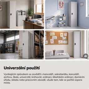 Kartotéková skříň na spisy uzamykatelná na klíč vysoká šedá, 450x2200x400 mm: ALEX H2200