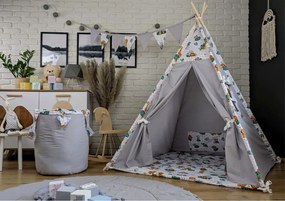 Dětský stan TEEPEE (TÝPÍ) ANIMALS s doplňky - JUNGLE - šedý