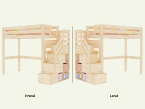 Benlemi Dřevěná vyvýšená postel MAKALU s úložnými schody 90x200 cm Zvolte barvu: Bílá