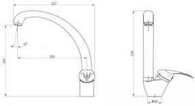 Baterie dřezová stojánková, horní ramínko, 35mm, chrom, BALLETTO