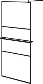 Zástěna do průchozí sprchy s policí černá 90x195 cm ESG/hliník 3185459