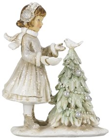 Vánoční dekorace děvče krmící ptáčka - 10*5*12 cm
