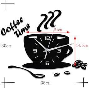 Nástěnné 3D hodiny - motiv šálek kávy Barva: Černá