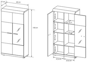 Úzká vitrína do obývacího pokoje LUVERNE - dub sonoma