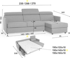 Rohová sedací souprava TAVOLA MINI s rozkladem na každodenní spaní, šedá (penelope 22), 140