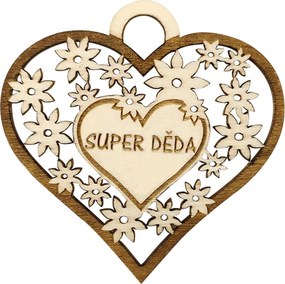 AMADEA Dřevěné srdce s textem "super děda", 7 cm, český výrobek