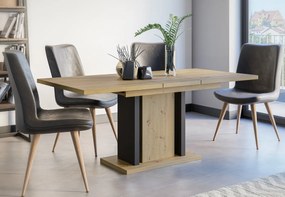 Jídelní stůl JANGA rozkládací 140-180x90 cm, dub artisan a matná černá