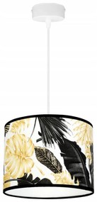Závěsné svítidlo Gold Flowers, 1x bílé textilní stínítko s květinovým vzorem, (výběr ze 2 barev konstrukce)