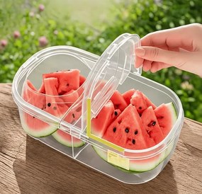 dóza na potraviny, 2 přihrádky, s víkem, plast, 6x17,5x9 cm, průhledná, Dekorino DP20260017